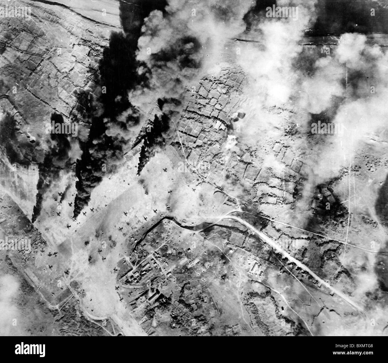 Aerial strike on Iwo Jima in the Bonin Is by Navy carrier based planes ...