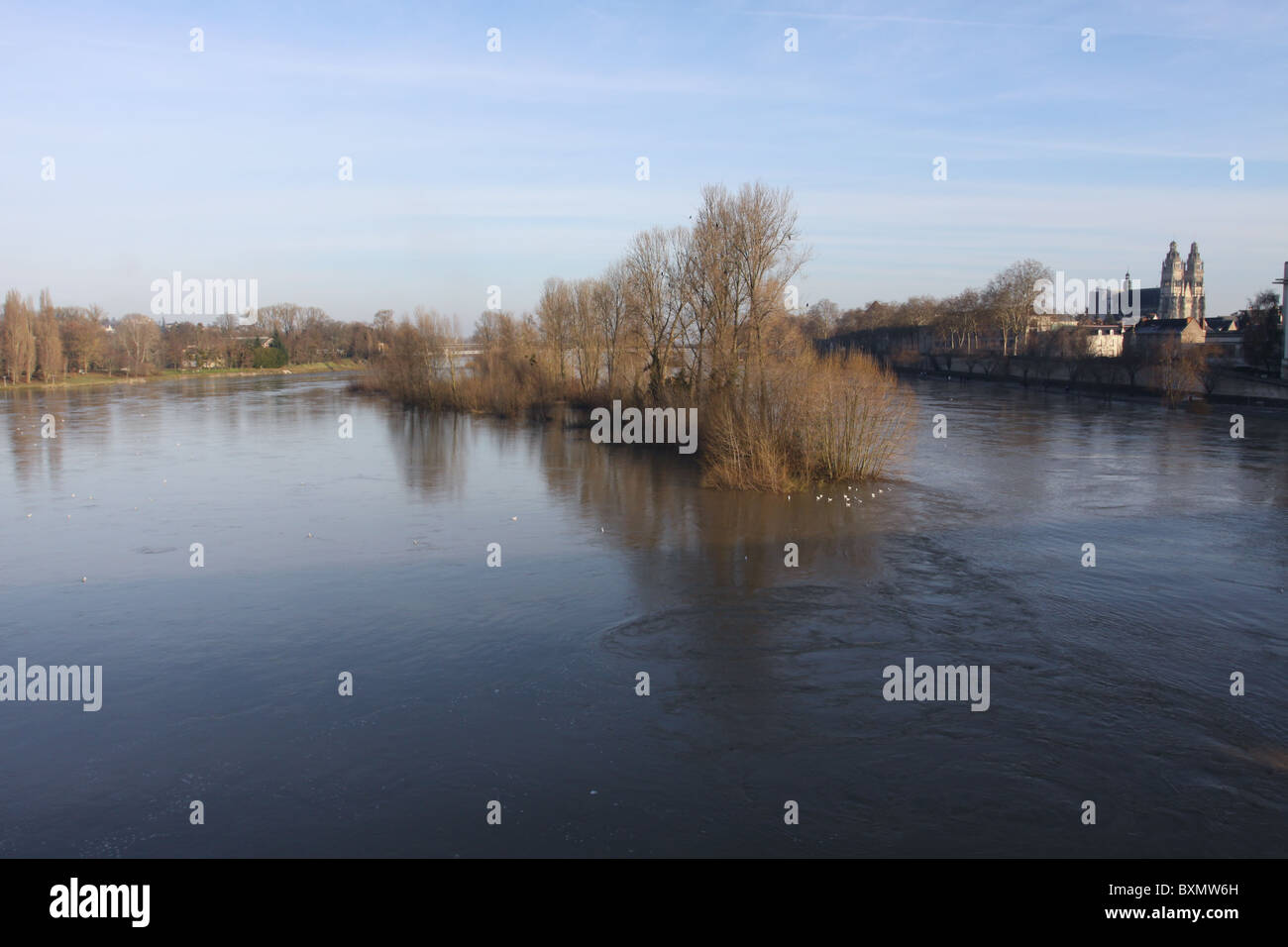 high water level in River Loire Tours France December 2010 Stock Photo ...