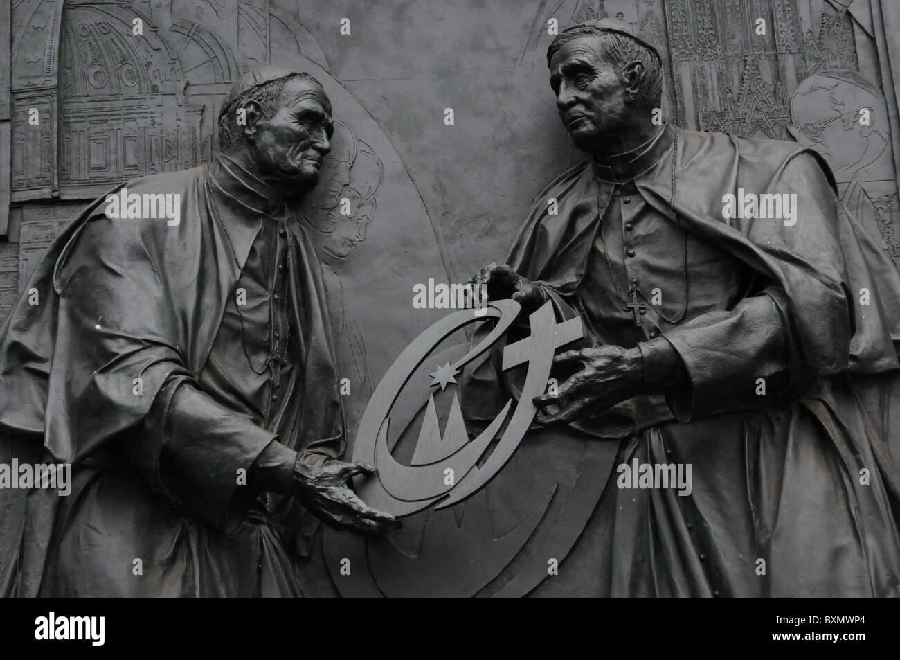 Bronze statue of the two popes, John Paul 2nd Benedict and the 16 with ...