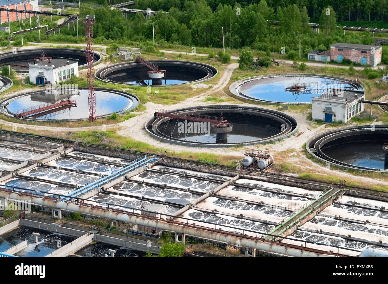Group from the big sedimentation drainages round form. Water settling ...