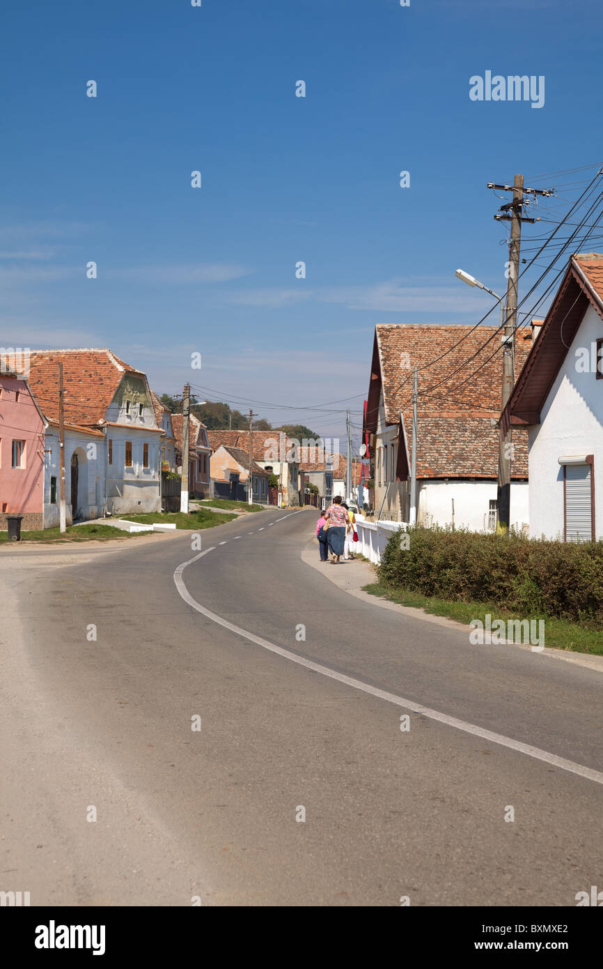 Main street in the saxon village of Mosna, Sibiu, Romania. The village ...