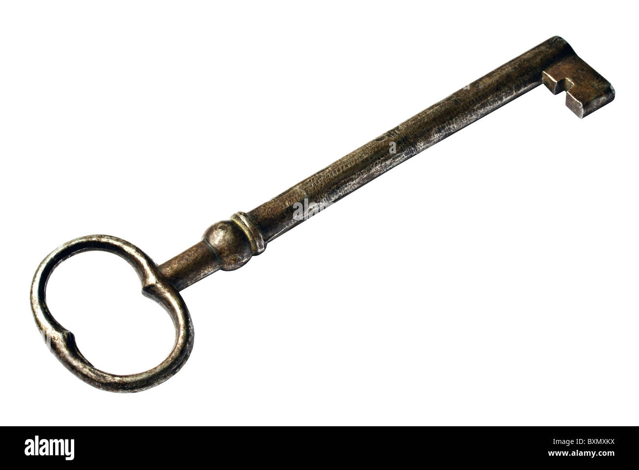 Old key isolated on white background Stock Photo - Alamy