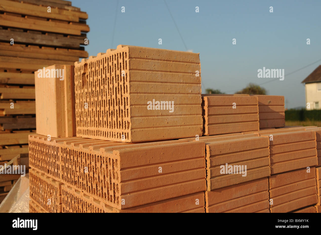 New bricks at a construction site Stock Photo - Alamy