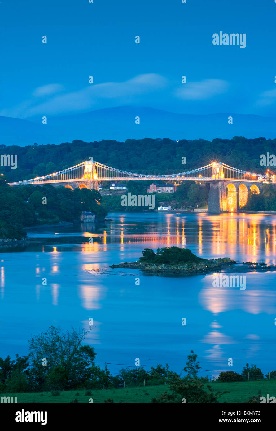 The Menai Bridge at Night, Anglesey, North Wales, UK Stock Photo - Alamy