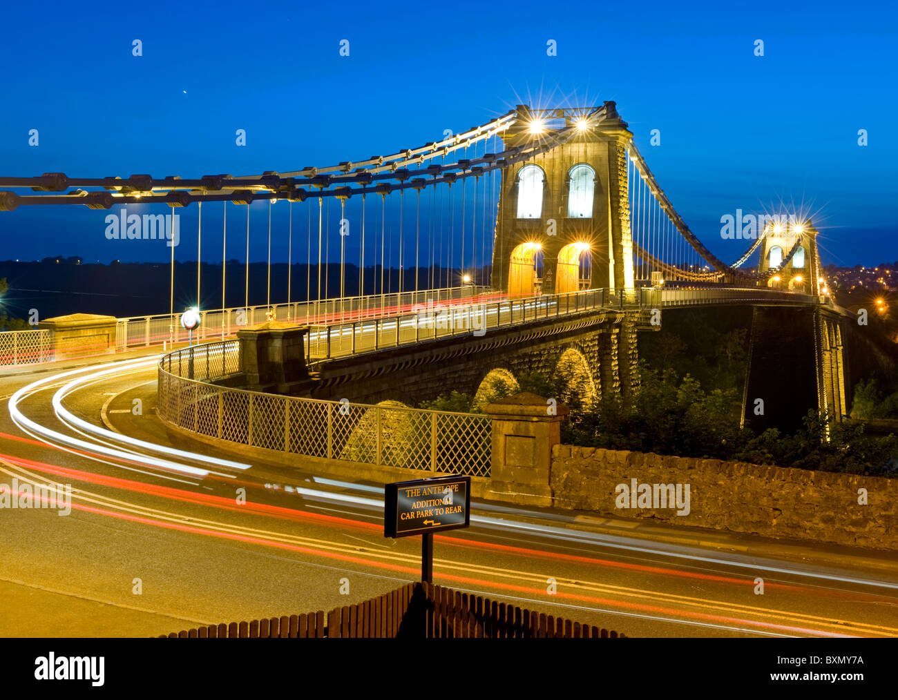 The Menai Bridge at Night, Anglesey, North Wales, UK Stock Photo - Alamy