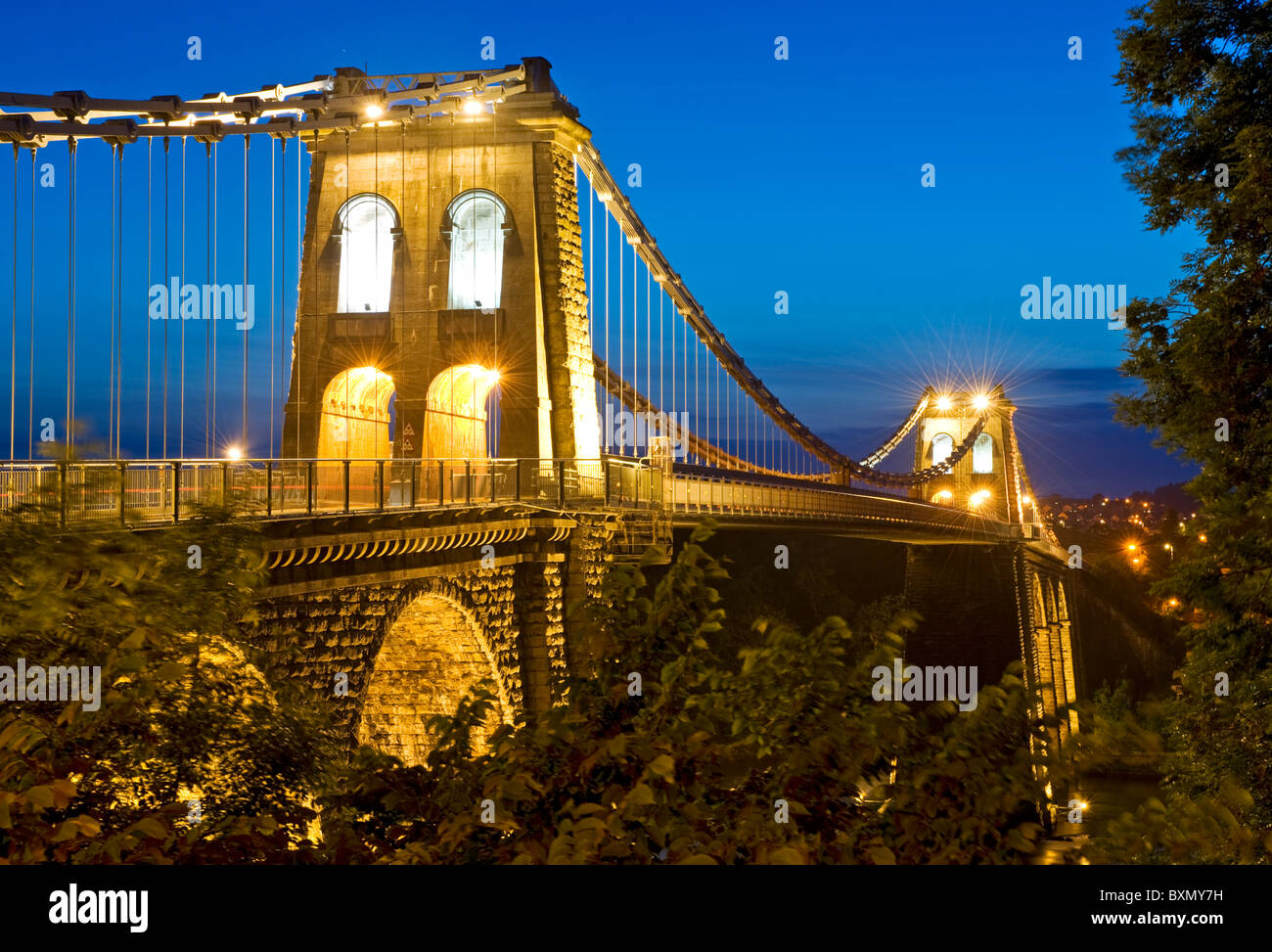 The Menai Bridge at Night, Anglesey, North Wales, UK Stock Photo - Alamy