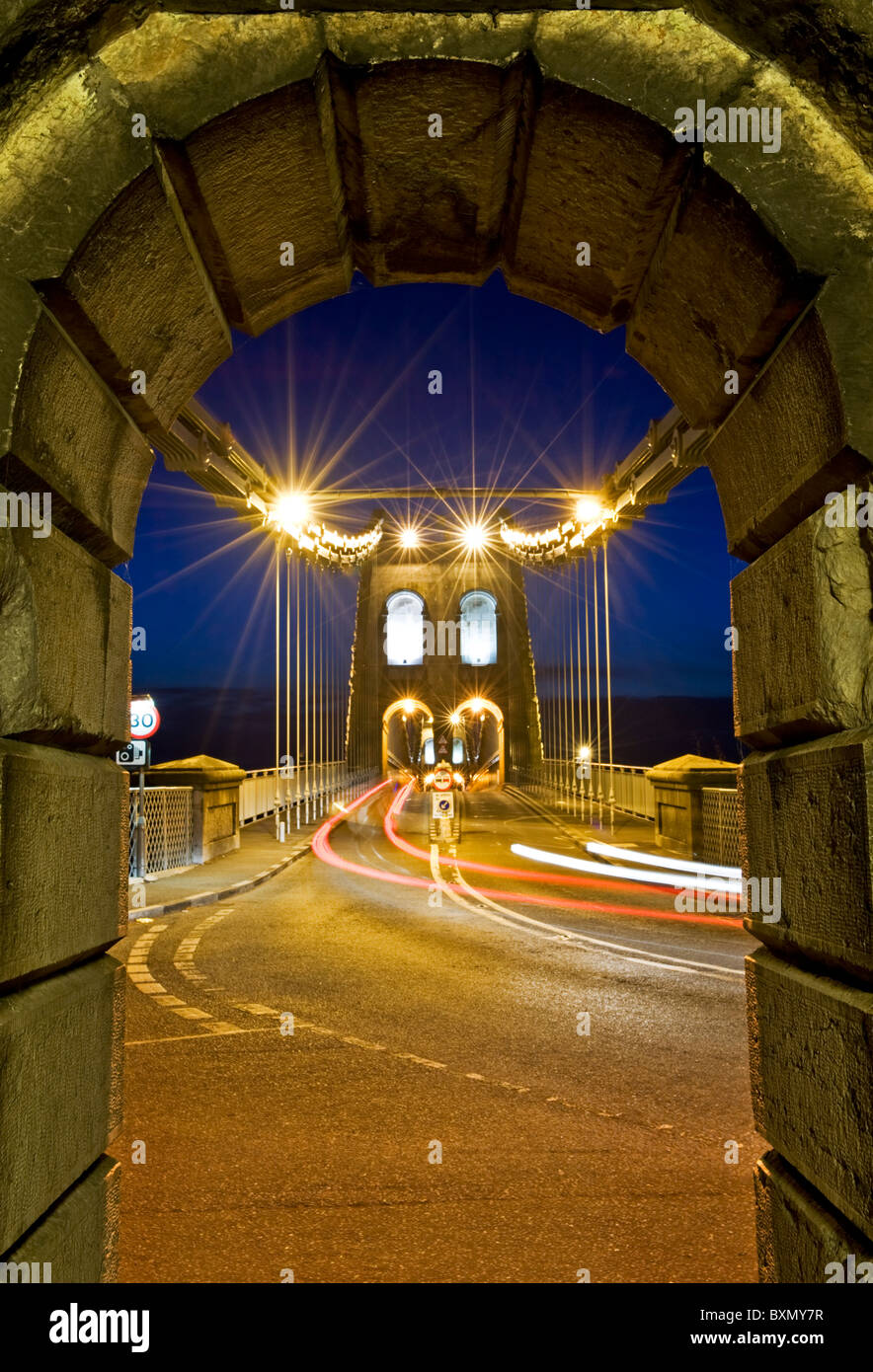 The Menai Bridge at Night, Anglesey, North Wales, UK Stock Photo - Alamy