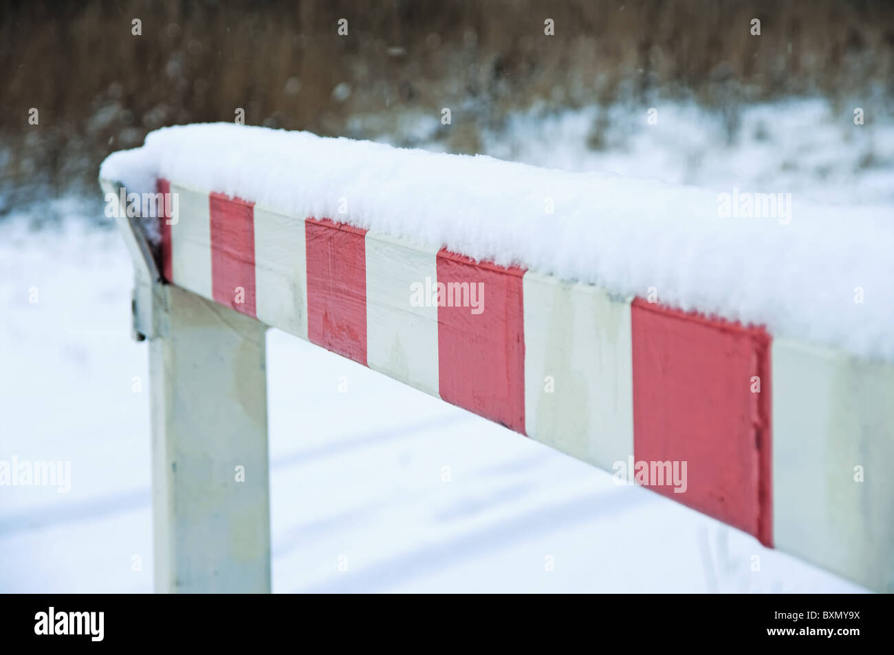 Closed barrier under snow layer hi-res stock photography and images - Alamy