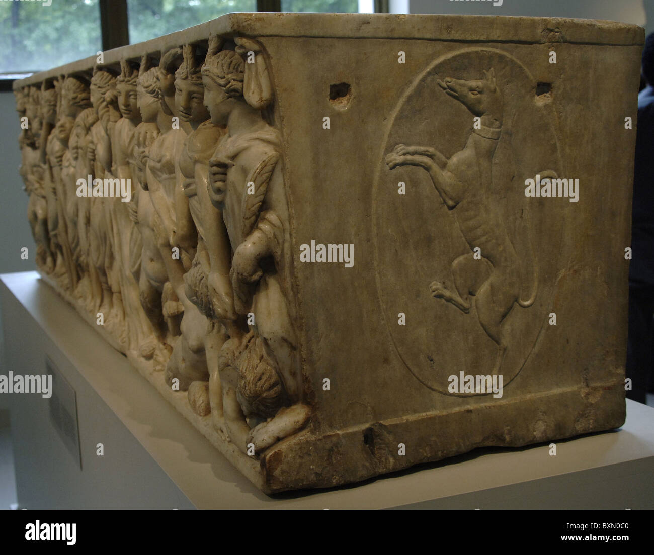 Roman Art. Marble sarcophagus with the contest between the Muses and ...