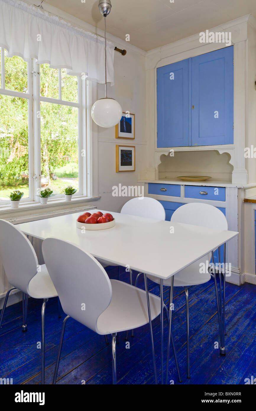 Kitchen with blue floor Stock Photo - Alamy