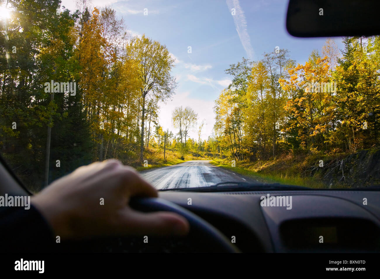 Car driving on narrow road hi-res stock photography and images - Alamy