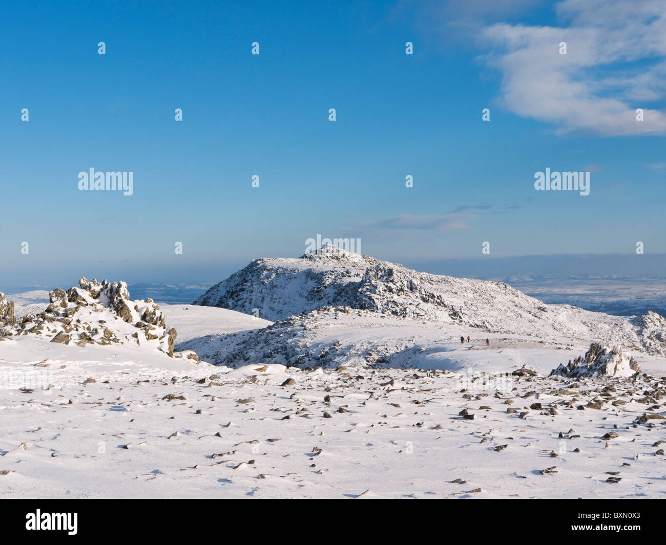 The summit of Glyder Fach viewed from the pinnacled top of neighbouring ...