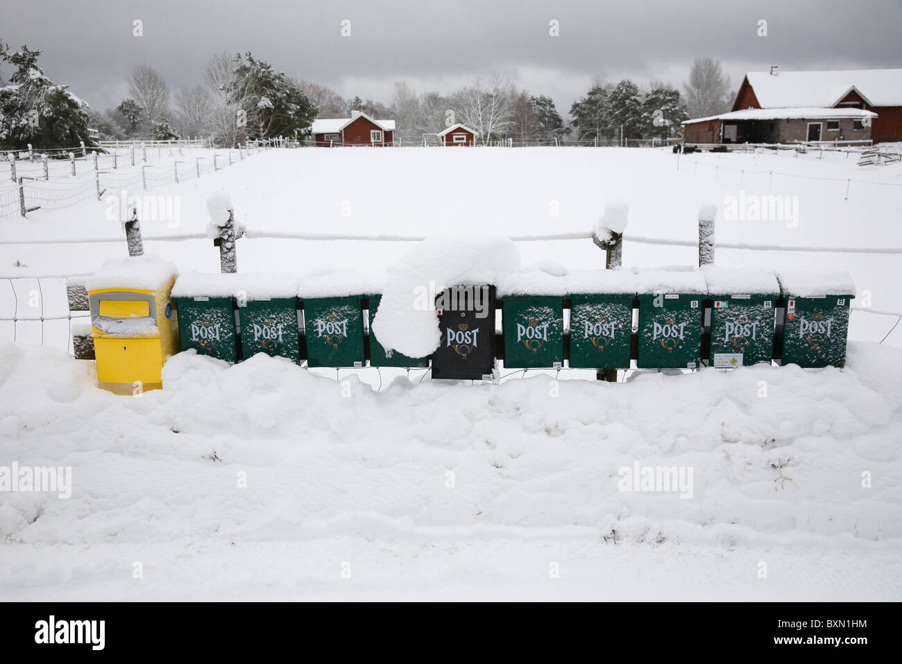 Snow covered letter boxes in Sweden Stock Photo - Alamy