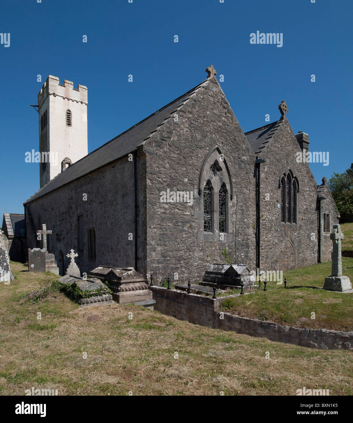 The parish church at manorbier pembrokeshire wales Stock Photo - Alamy