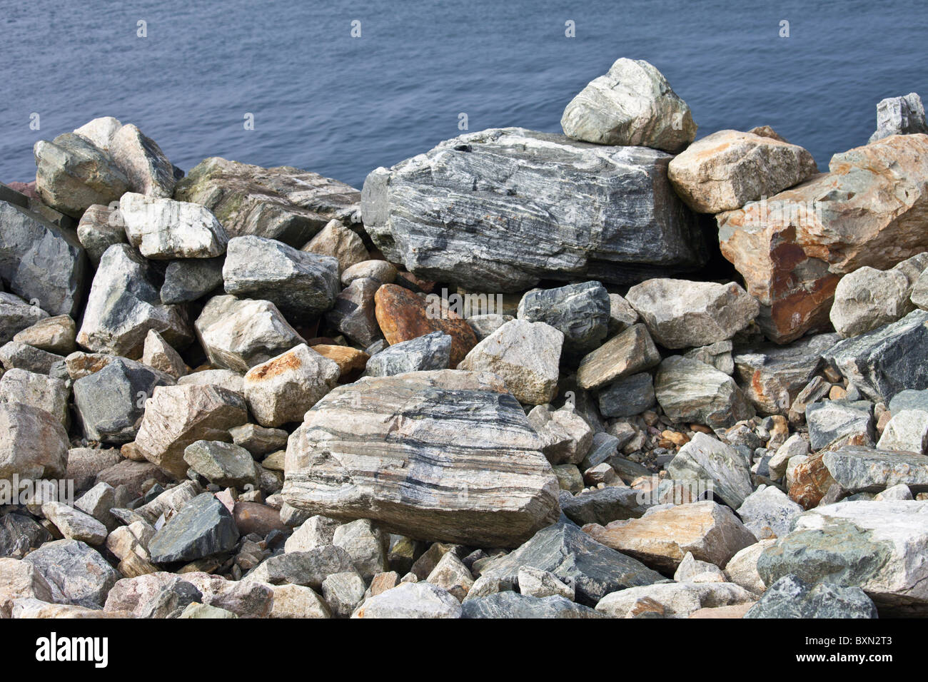 Sedimentary rocks as part of sea defences in County Wexford, Ireland ...