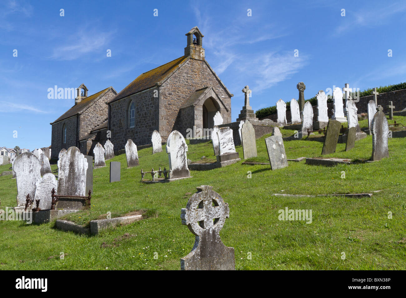 Gravestones and monuments at Barnoon cemetery, St. Ives, Cornwall, UK ...