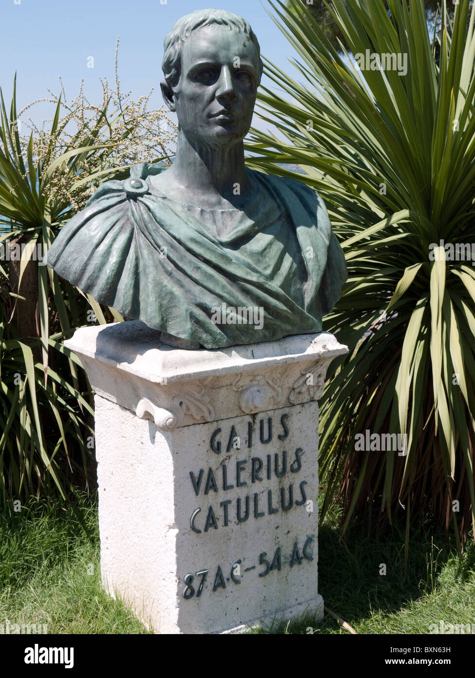 Bust of Roman Poet Catullus in Sirmione on Lake Garda in Northern Italy ...