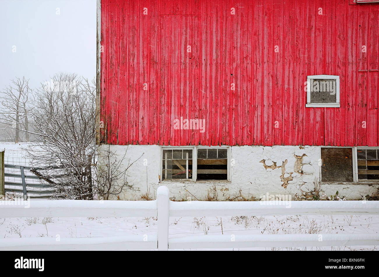 Red Barn abstract during snowstorm Stock Photo - Alamy