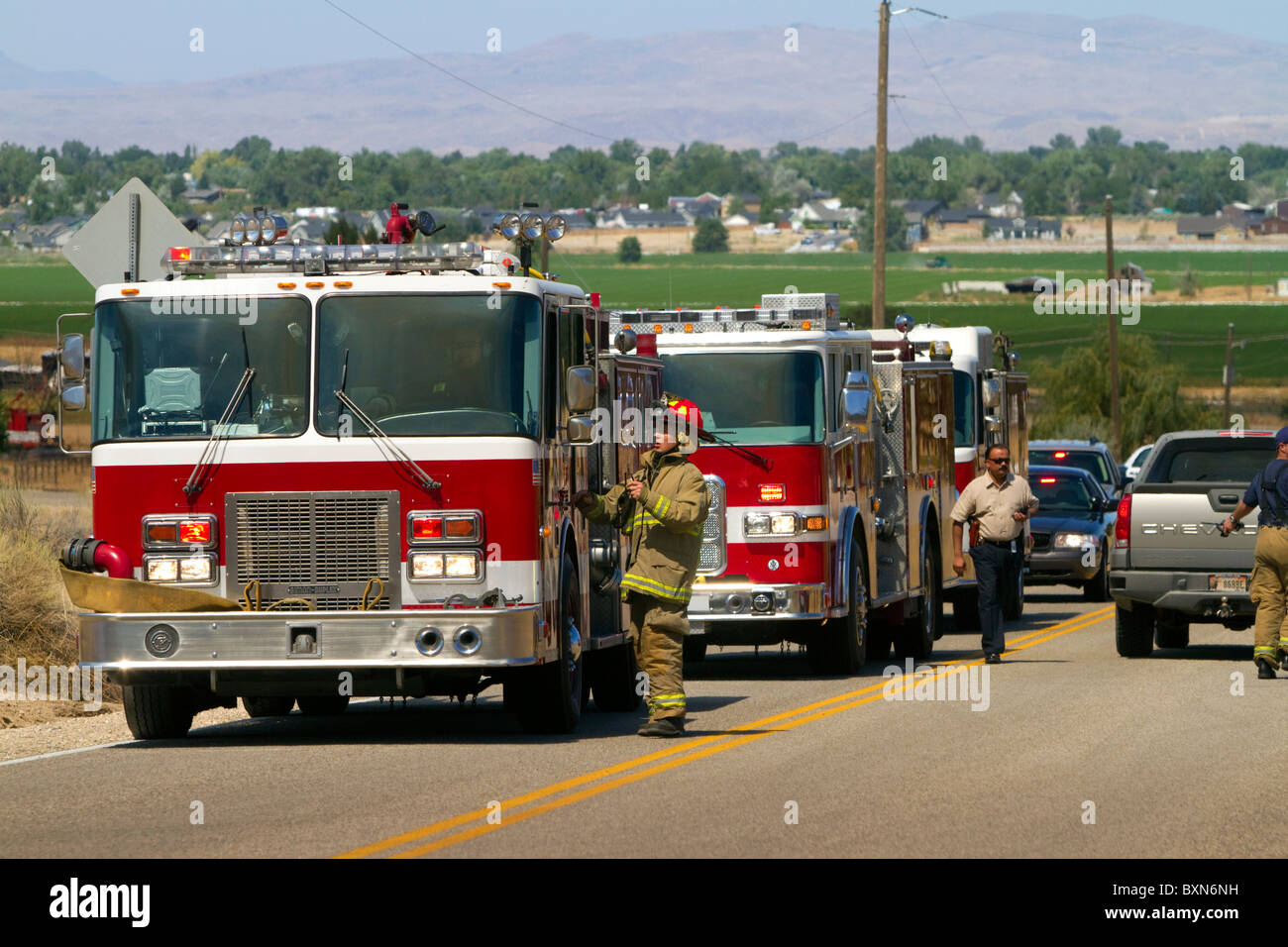 Firefighters staged at a wildfire near Boise, Idaho, USA Stock Photo ...