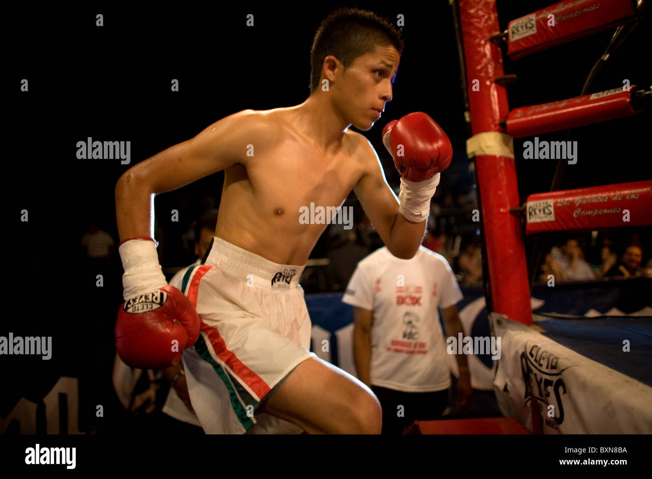Boxer Otokani Reynoso enters the ring in Mexico City, July 23, 2009 ...