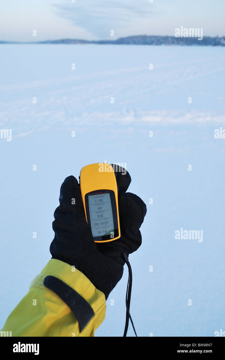 Navigating with handheld GPS device Stock Photo - Alamy