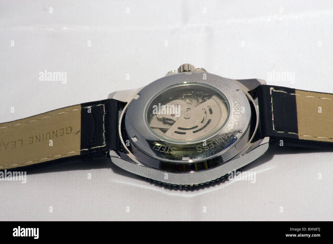 automatic movement watch back leather strap Stock Photo - Alamy