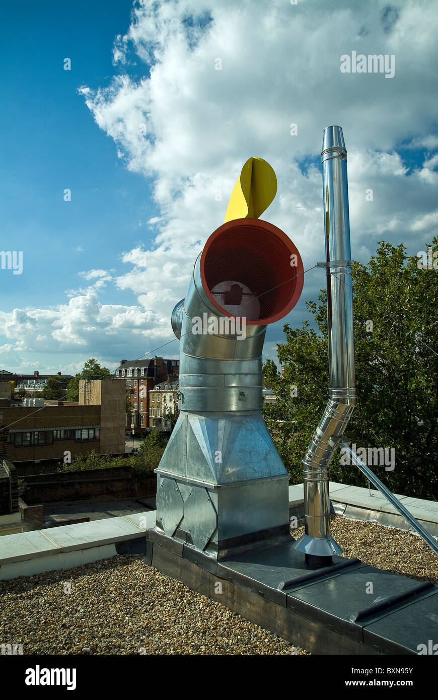 Cooling vent on the roof of BowZED eco-housing in Bow, East London, UK ...