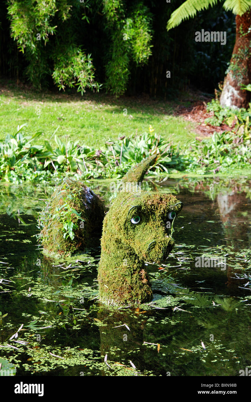 A " loch ness monster " water feature at trebah gardens near falmouth ...