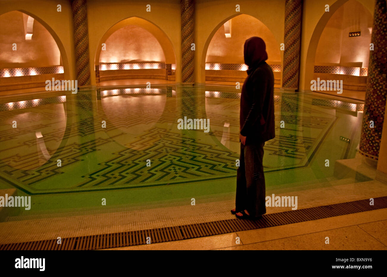 Hassan II Mosque's interior communal bath pool in Casablanca, Morocco ...