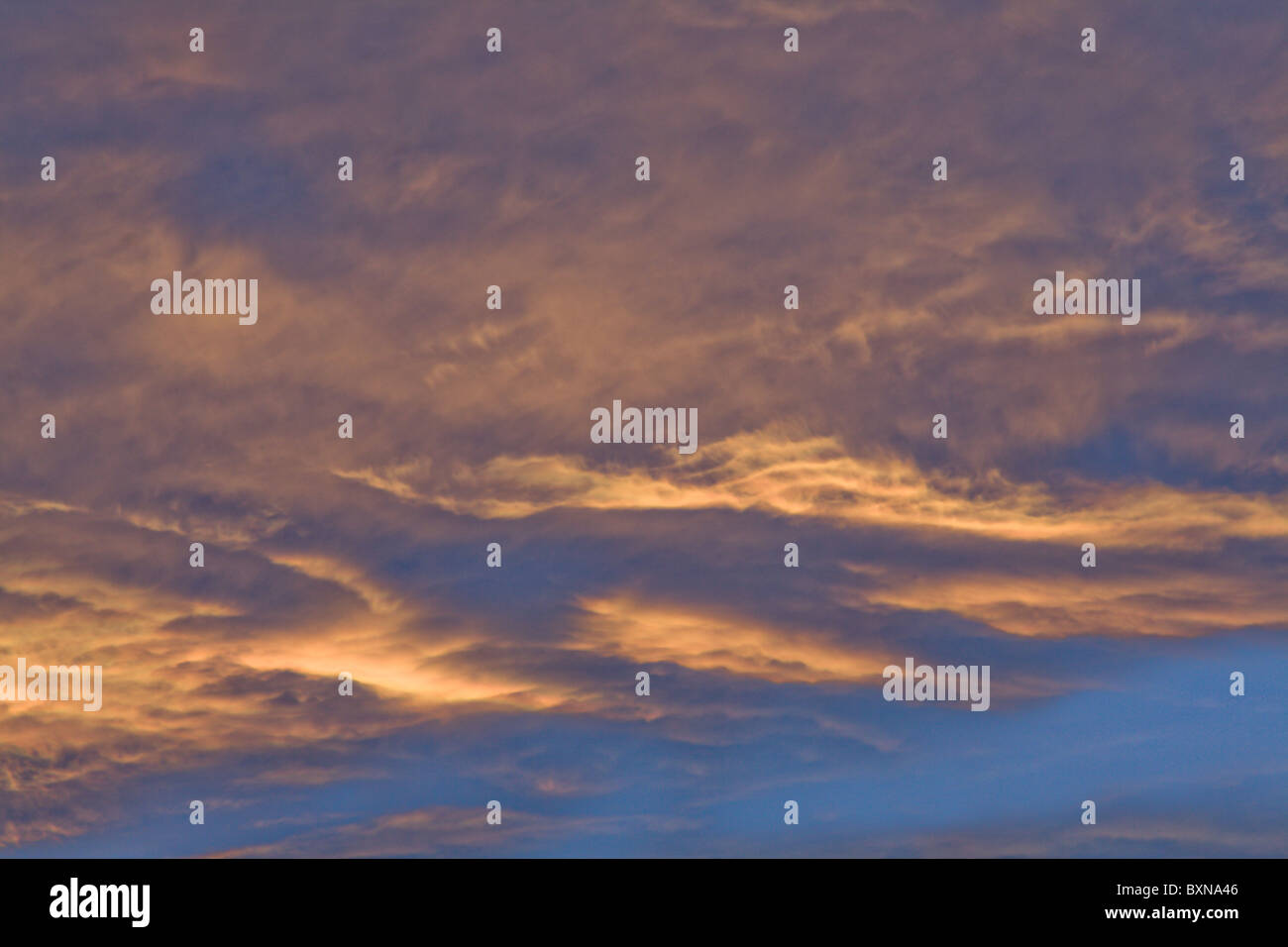 Warm sunset light pays on the underside of evening clouds Stock Photo ...