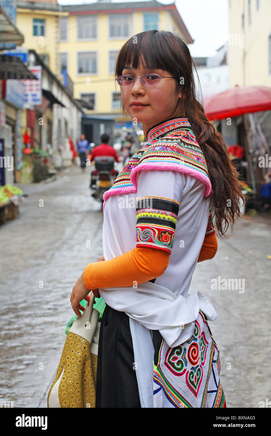 Yi ethnic minority young female in Yuanyang, Yunnan Province, China ...
