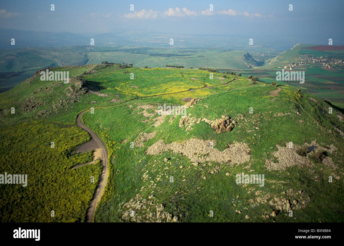 Israel, Lower Galilee, an aerial view of Horns of Hattin Stock Photo ...