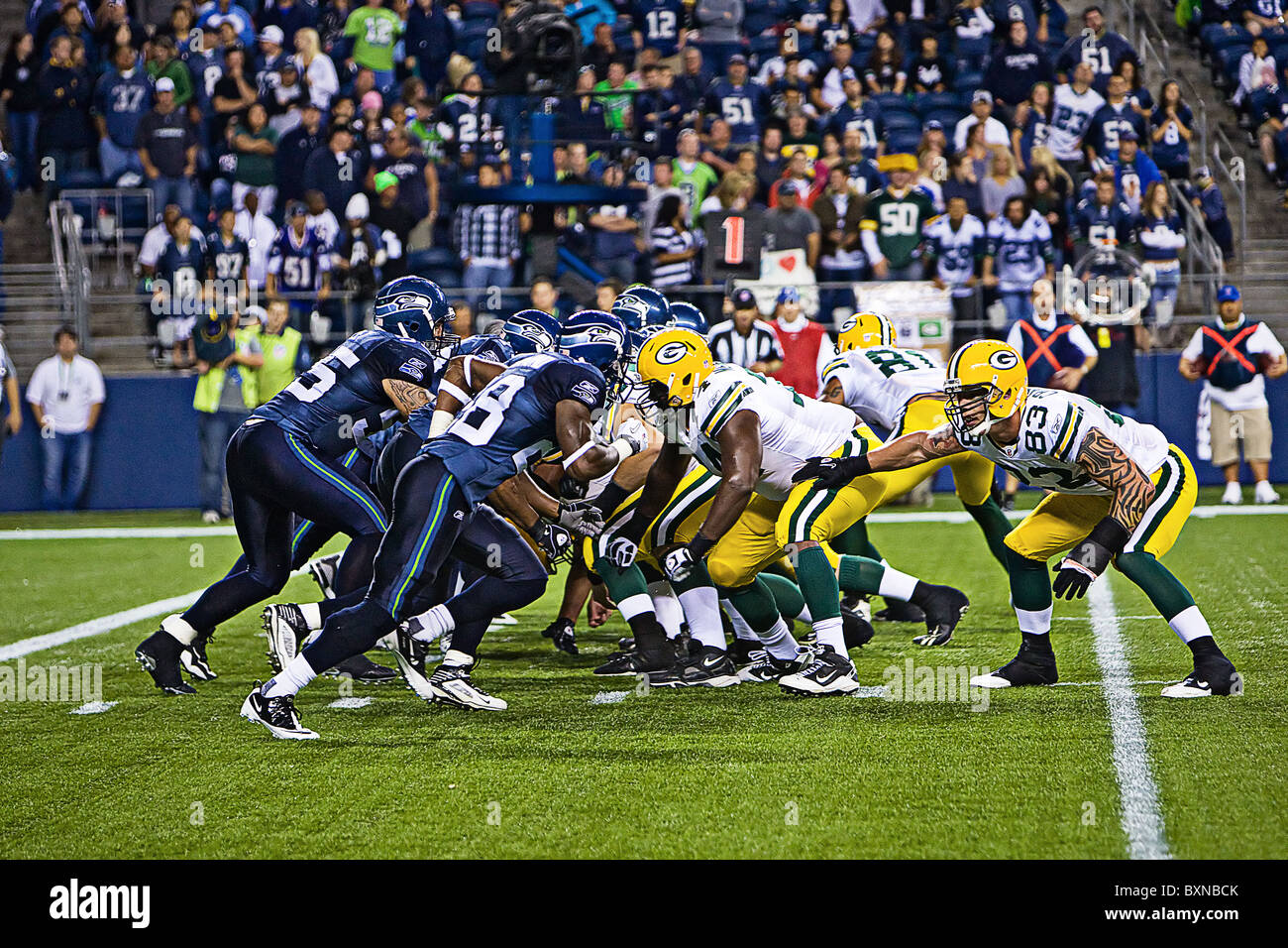 Seattle Seahawks playing football against the Green Bay Packers during ...