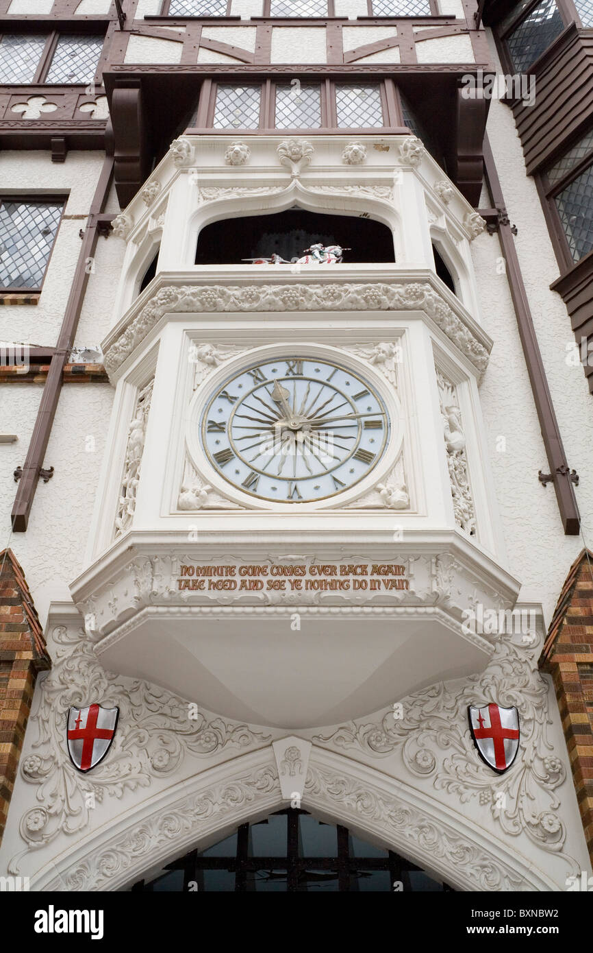 Clock and script at the entrance to The Old London Court, Hay Street ...