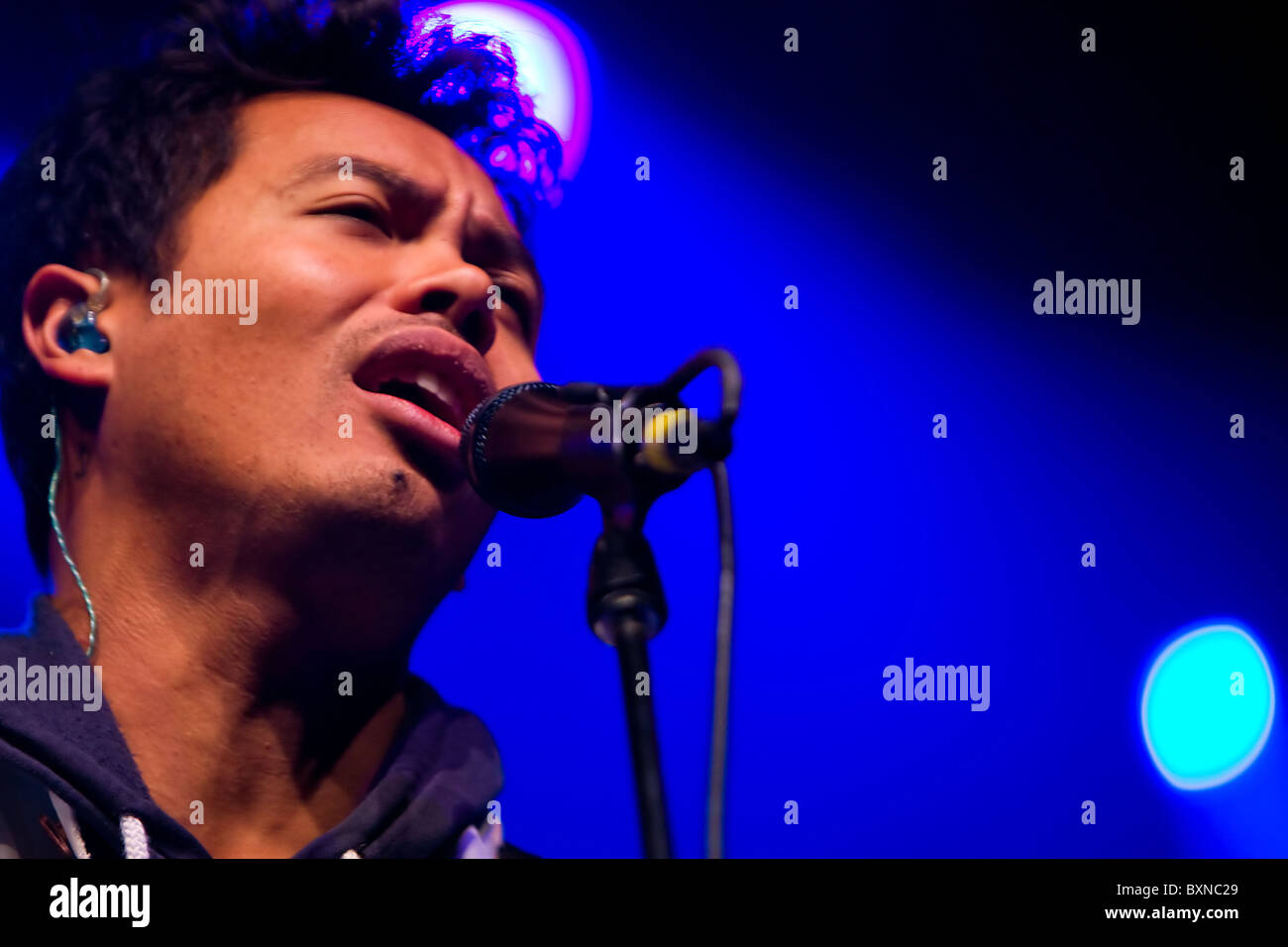 The Temper Trap Singer Dougy Mandagi singing a song during a rock ...