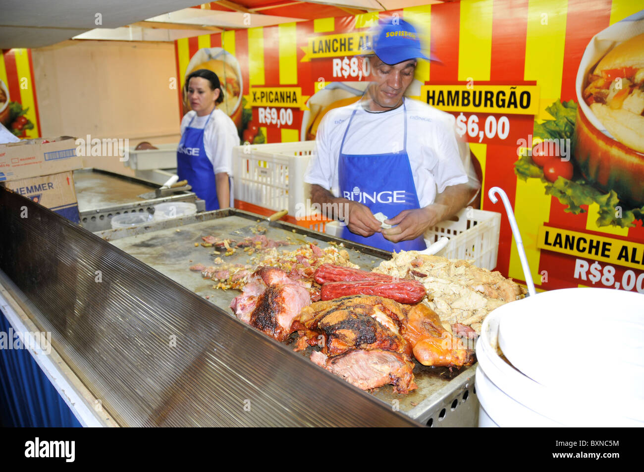 Pork sandwich stall, Oktoberfest, Blumenau, Santa Catarina, Brazil ...