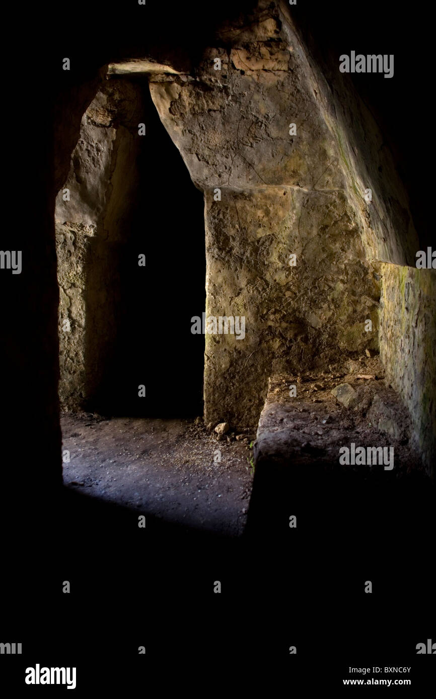 The entrance to the Labyrinth in Building 19 at the ancient Mayan city ...