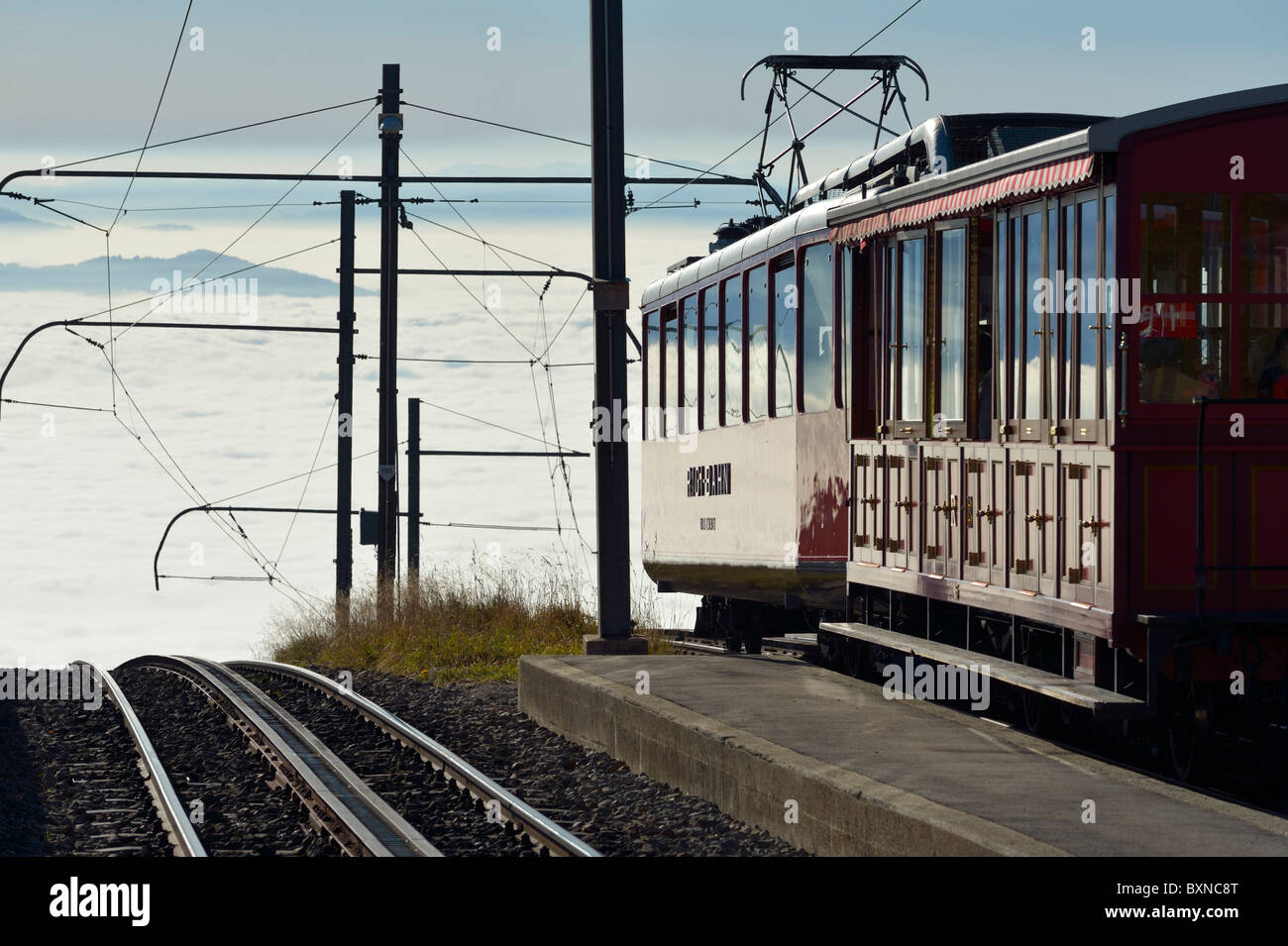The steep train to the Rigi Kulm peak at Vierwaldstättersee, Luzern ...