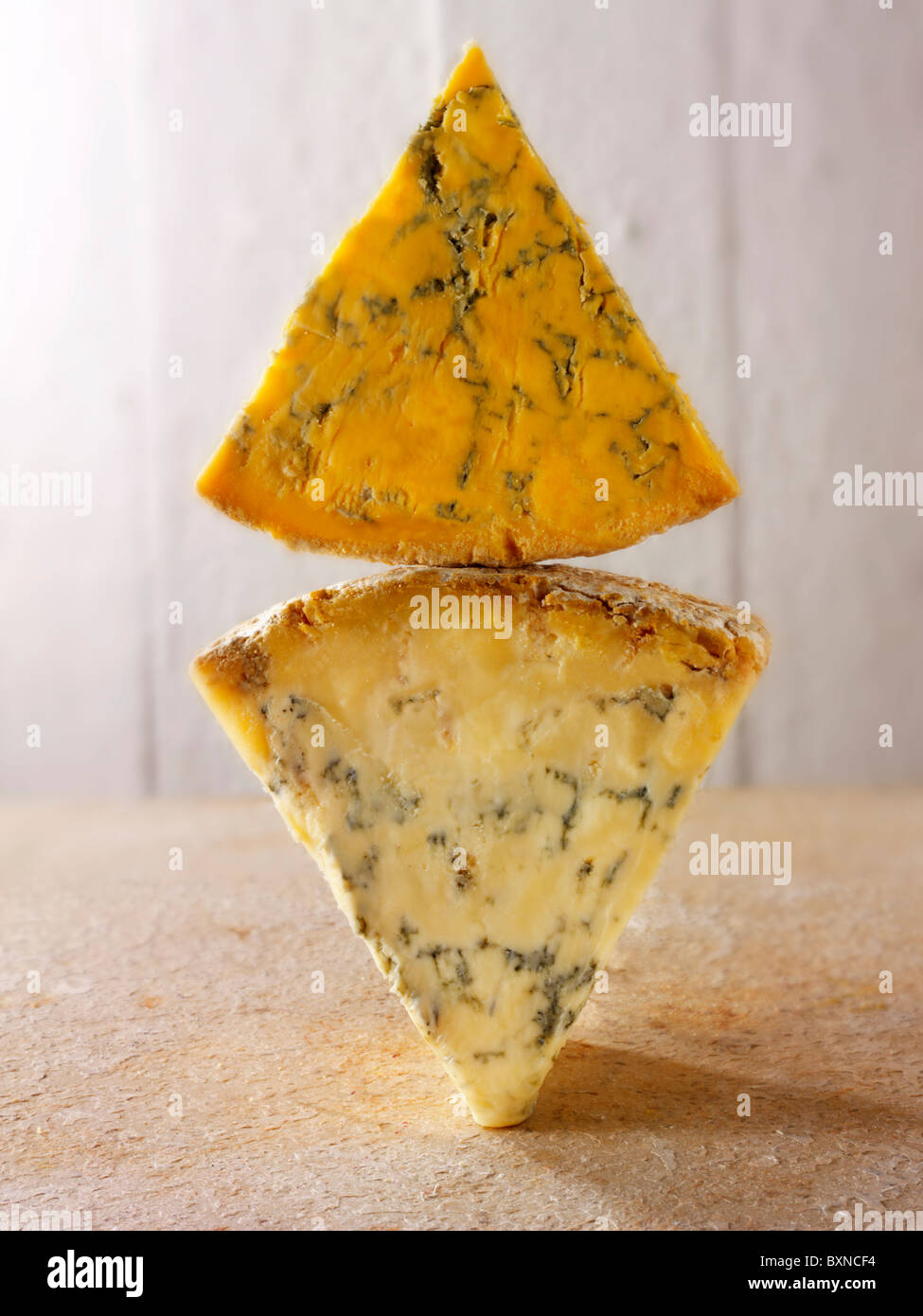 English blue cheese wedges - stilton, white stilton amd blacksticks ...