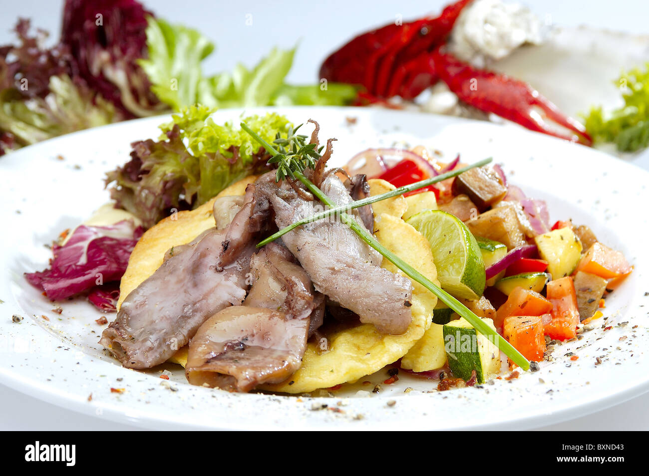 Grilled Calamari w vegetable and tortilla Stock Photo - Alamy