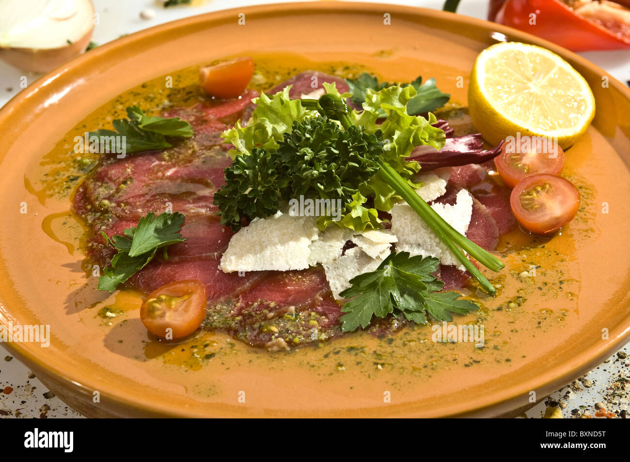 Speciality of mexican and aztec cuisine carpaccio dish Stock Photo - Alamy