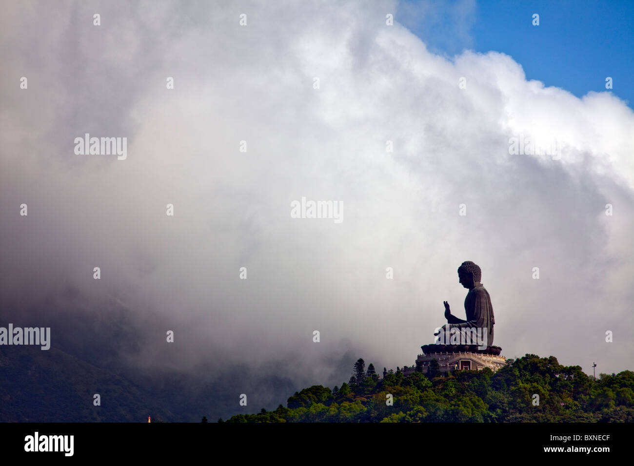 Hong Kong, Lantau island seated bronze statue Buddha, view from the ...