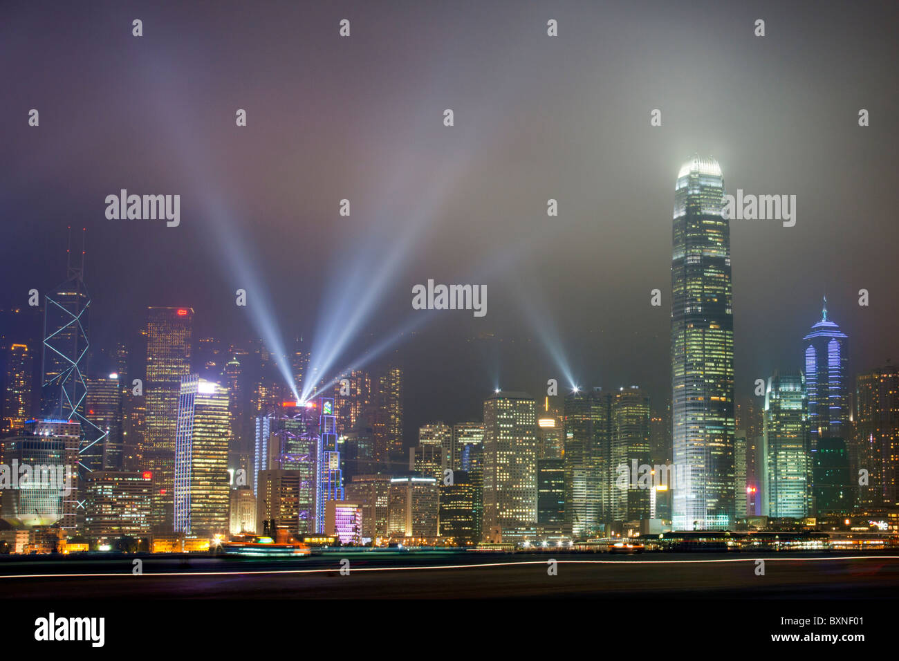 The spectacular Symphony Of Lights on Hong kong Island as seen from Kowloon the city skyline ...