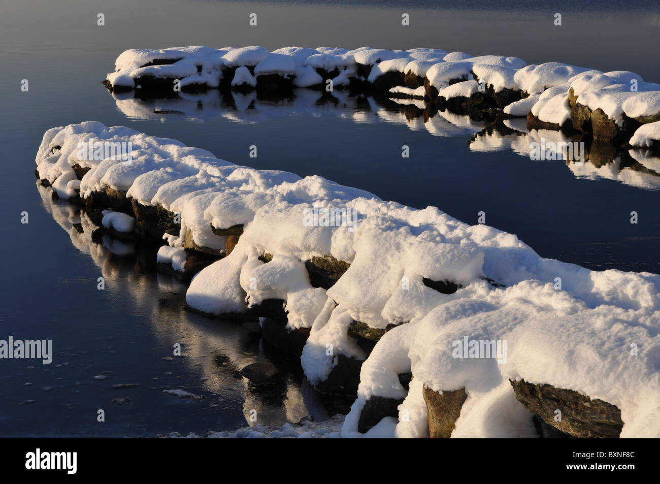 Winter at sea, snow, ice, blue sky, seascape, Hafrsfjord, Stavanger ...