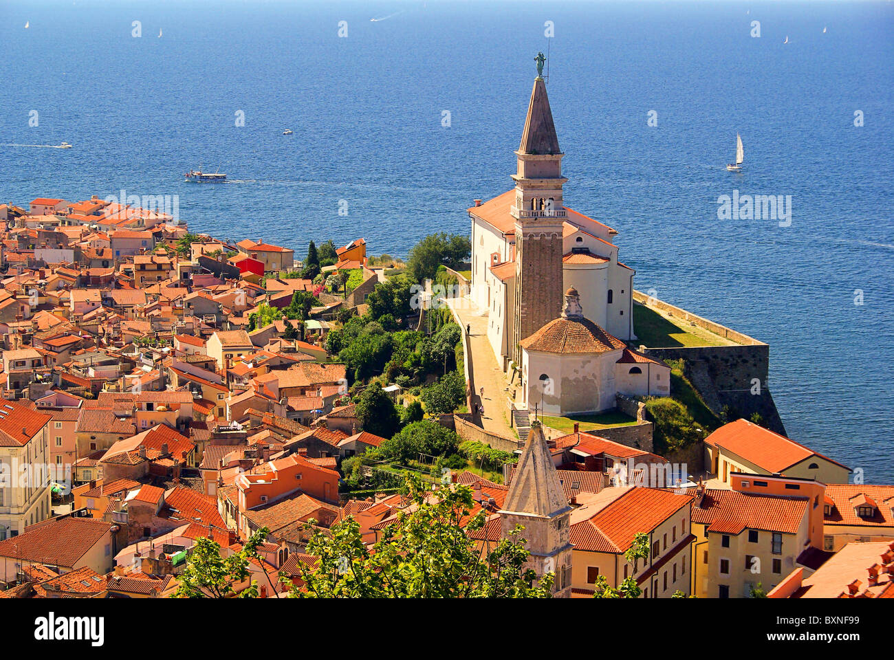 Piran and slovenia and church and sea hi-res stock photography and ...