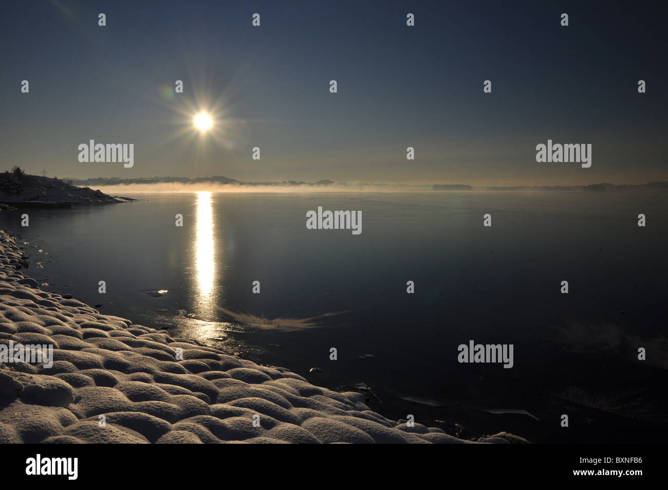 Snow pattern on frozen sea, blue sky, winter, snow Stock Photo - Alamy