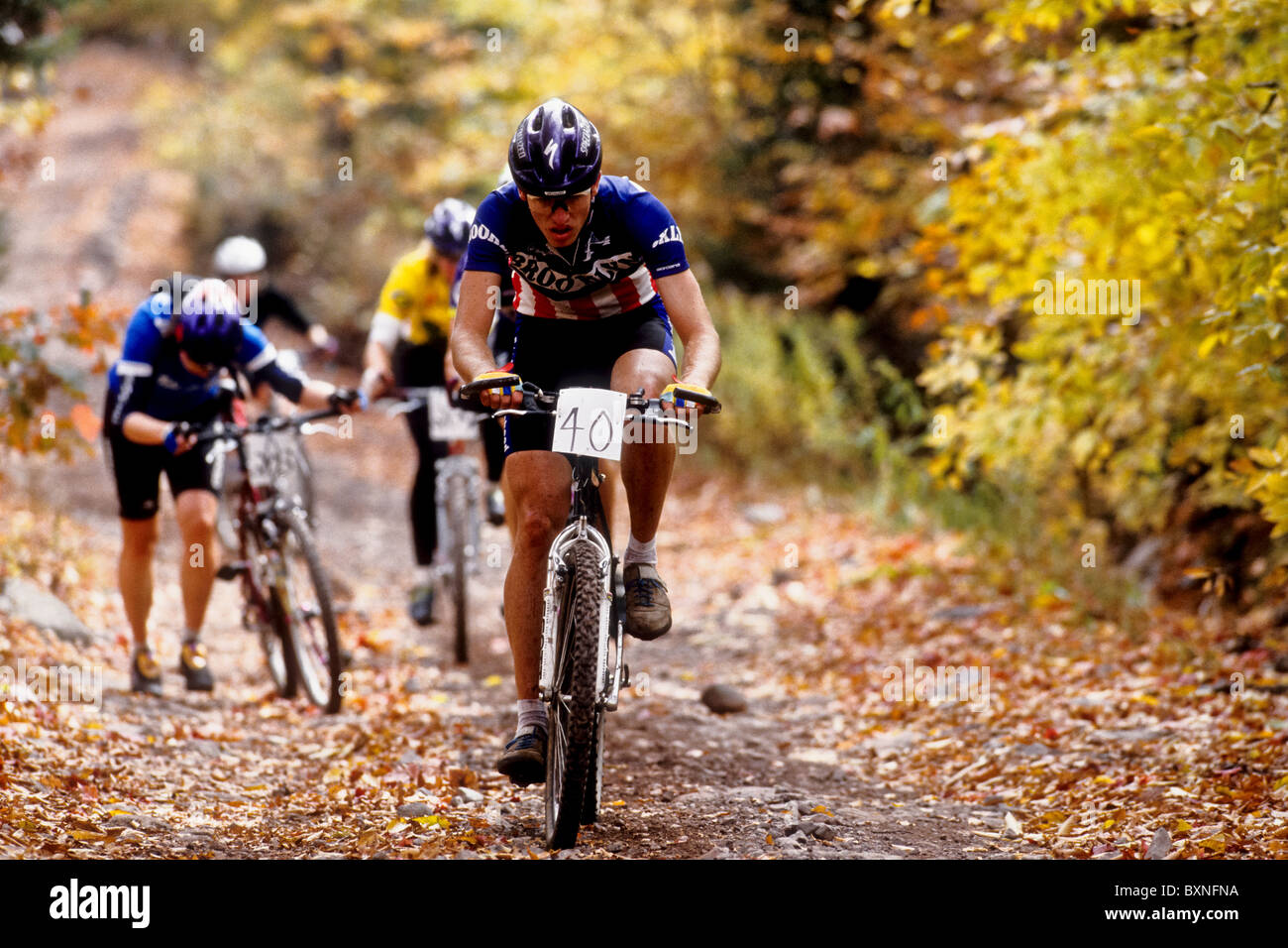 Male mountain biker competing in a race. 1993 NY State Championships ...