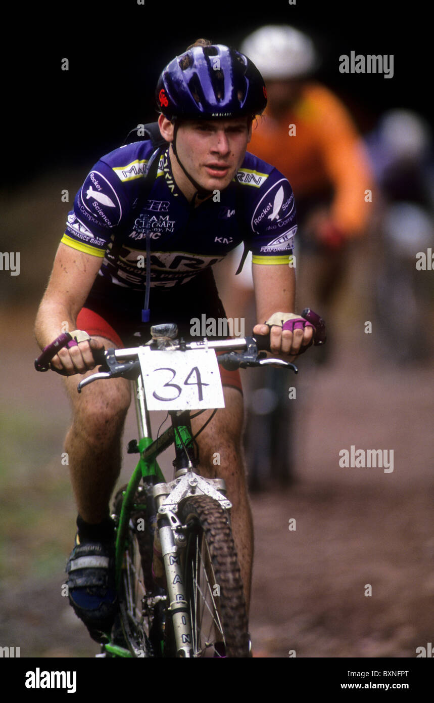 Male mountain biker competing in a race. 1993 NY State Championships ...