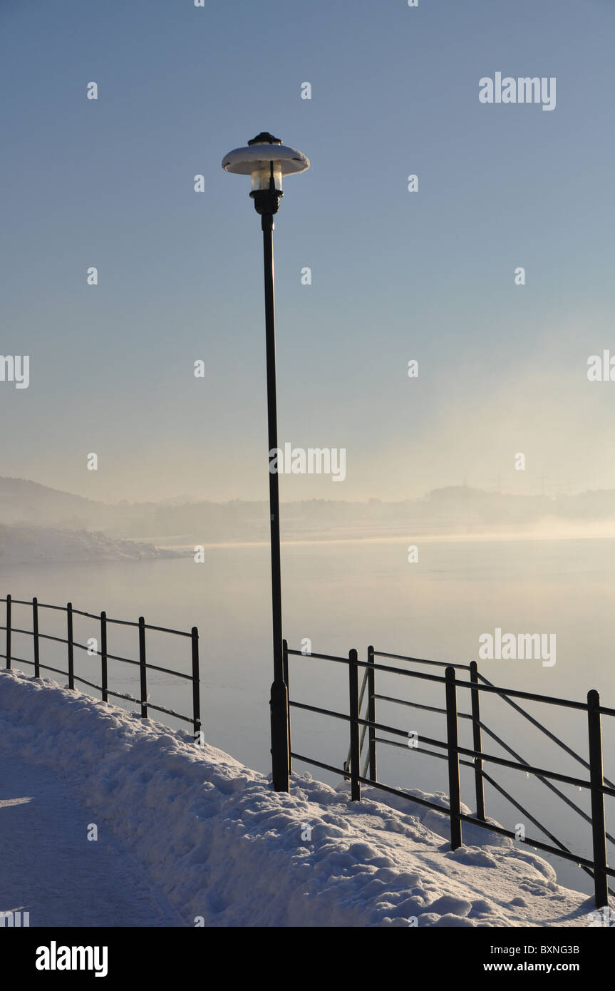 Winter at sea, snow, ice, blue sky, seascape, Hafrsfjord, Stavanger ...