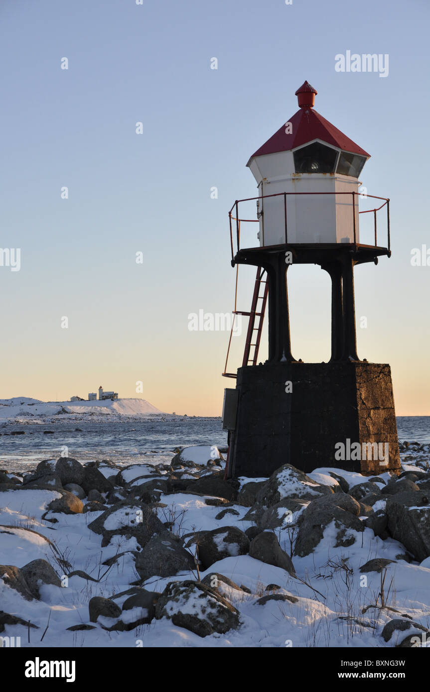 Lighthouse lamp and clear cold winter weather, snow, winter, blue sky ...